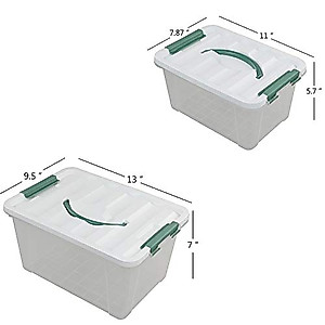 Jekiyo Clear Latching Box, Plastic Storage Bin, 2 Packs(6 Quart&14 Quart)