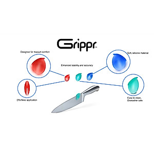 Grippr Knife Grip, the indispensable culinary kitchen tool for better comfort and control for most chef's knives, utility, boning, Nakiri, Santoku and paring knives