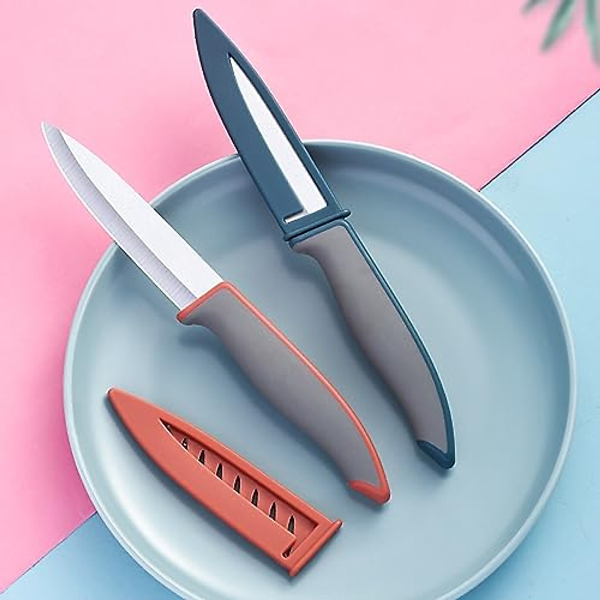 WISELADY Fruit Knives with Stainless Steel Blade, Paring Knife, Small Kitchen Knife with Sharp Blade, Paring Knife for Cutting and Preparing Fruit and Vegetables (Green)