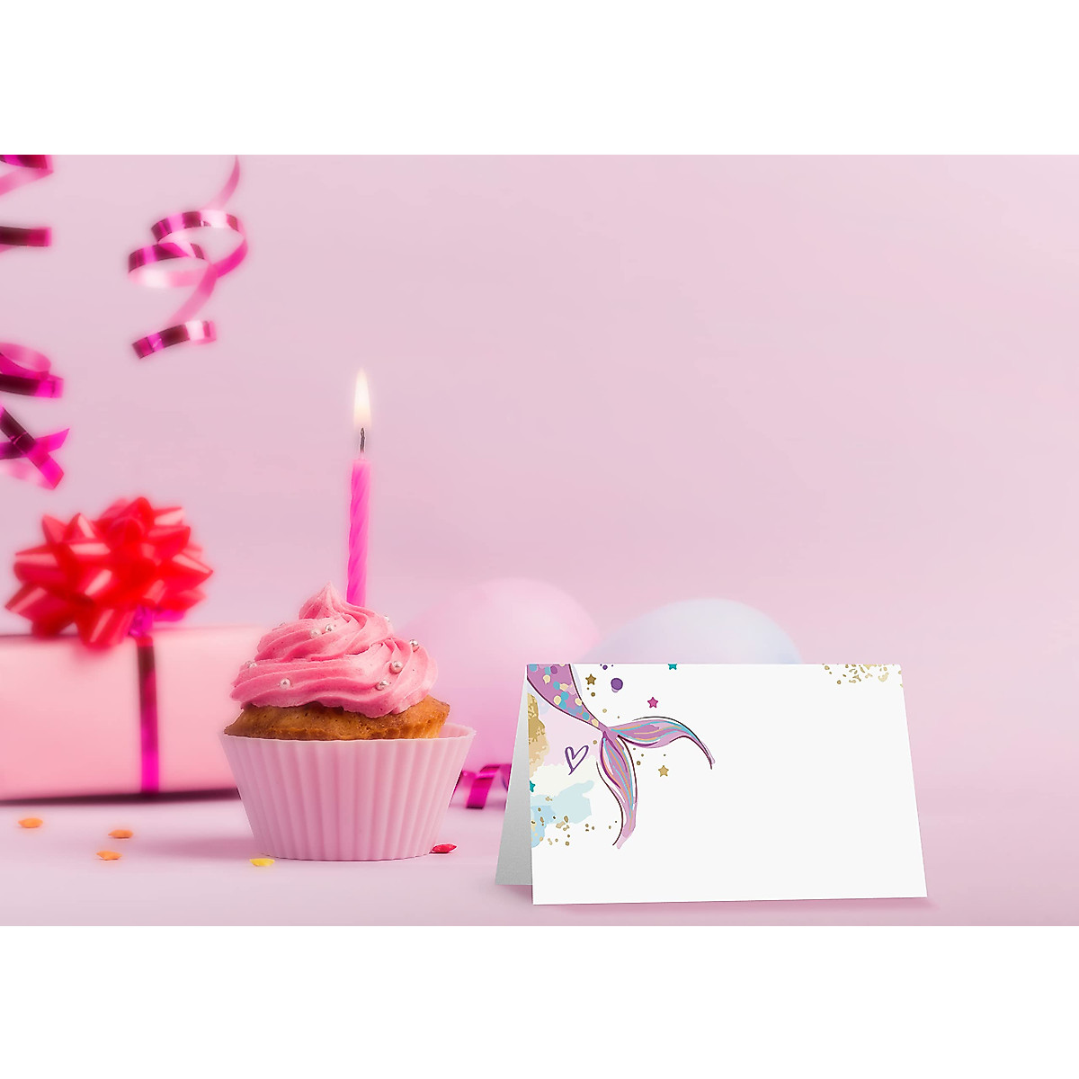 Table Place Card, Mermaid Themed Tent Style Cards, Pack of 25 Half-Fold Reception Place Card, Perfect for Baby & Bride Shower, Mermaid Birthday Party, Wedding C10