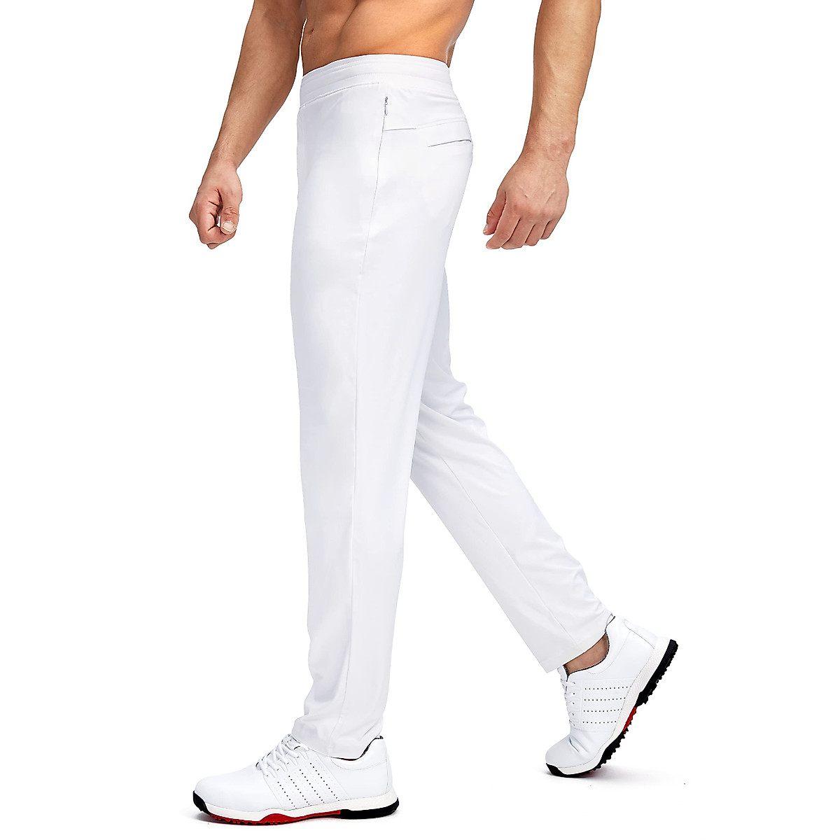 Pudolla Men's Golf Pants Stretch Sweatpants with Zipper Pockets Slim Fit Work Casual Joggers Pants for Men (White Medium)