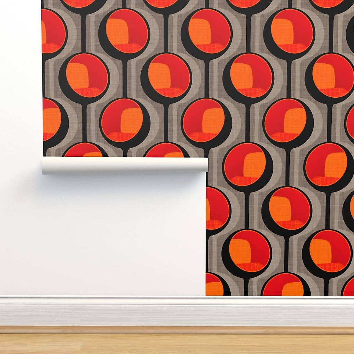 Spoonflower Removable Wallpaper 12ft x 2ft - Pod Retro Modern Table Mid Century Custom Pre-Pasted Wallpaper