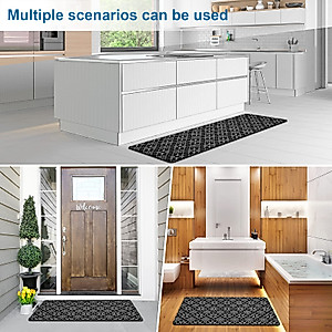Artnice Anti Fatigue Kitchen Mat 2 Piece, White Floral Trellis Black Kitchen Rugs, Memory Foam Kitchen Floor Mats for Work Place Kitchen Hallway Bedroom Living Room
