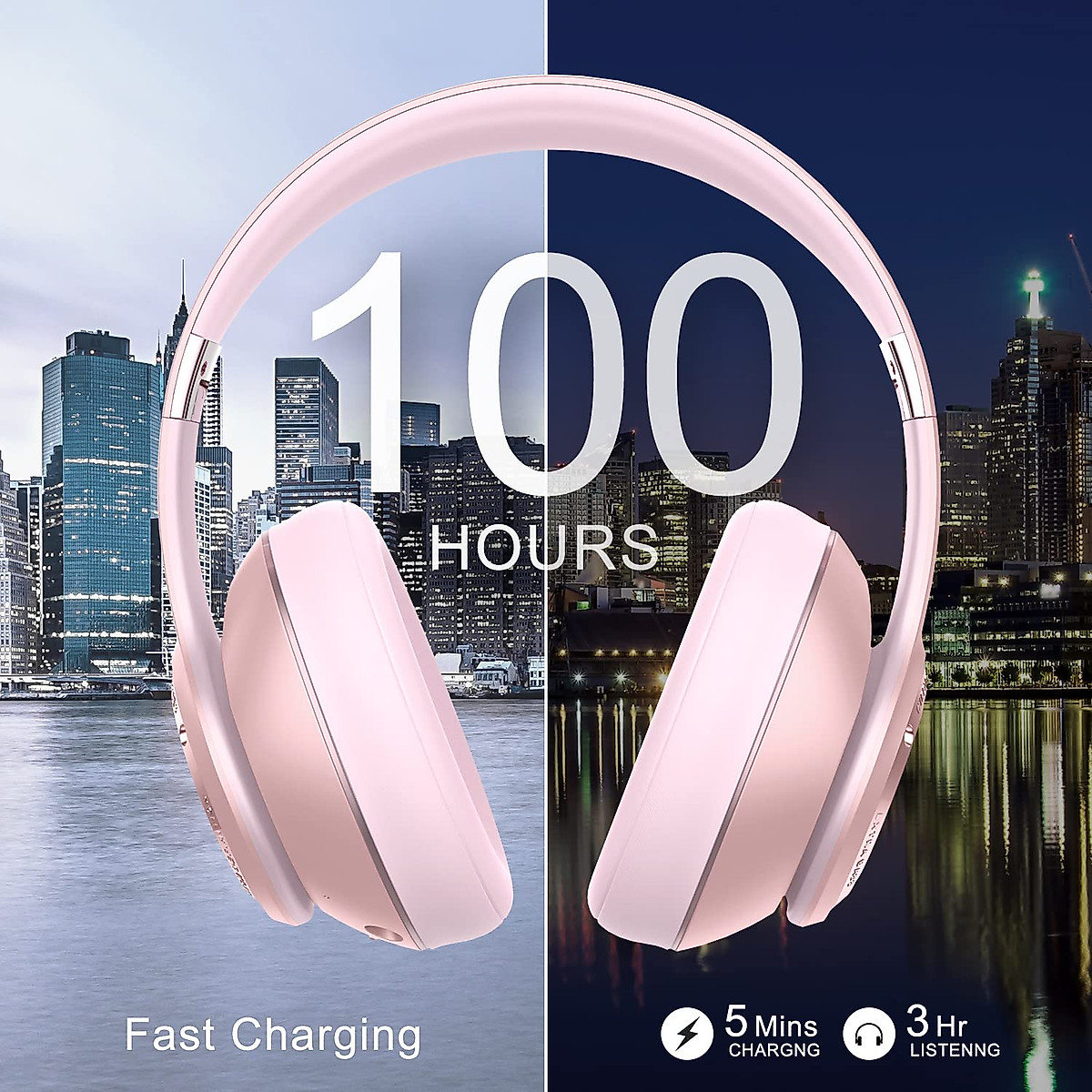 Picun Bluetooth Headphones 100 Hours Wireless Gaming Headphones Over Ear Low Latency Bluetooth 5.0 HiFi Extra Bass, Noise Reduction Mic, Protein Earpads, Foldable Headset for Women Girls Office Class