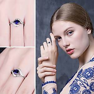 JewelryPalace 1ct Oval Created Blue Sapphire Rings for Women, 14K White Gold Plated 925 Sterling Silver Ring for Girl, Gemstone Jewelry Sets Promise Rings L