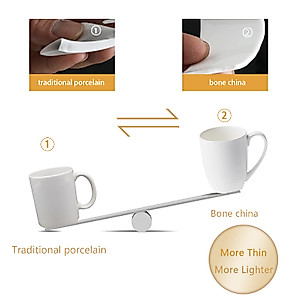 Gang Rinpoche 12 oz Fine Bone China Coffee Mugs, Over 45% Bone Content of Mugs, Durable Porcelain Coffee Mugs Sets, White Ceramic Tea Milk Cups Set of 4, Lightweight Christmas Bright Mugs