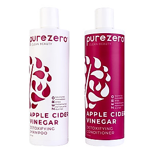 Purezero Apple Cider Vinegar Shampoo & Conditioner Set - Detox Scalp & Hair - pH balanced -Increase Hydration - Zero Sulfates, Parabens, Dyes - 100% Vegan & Cruelty Free - Great For Color Treated Hair