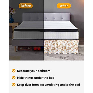 Rustic Orange Plant Bed Skirt King Size 16 Inch Drop,Adjustable & Elastic Wrap Around Bed Skirts Pleated Dust Ruffles for Twin Full Queen Cal King Bed,Abstract Modern Botanical Plant Fall Winter