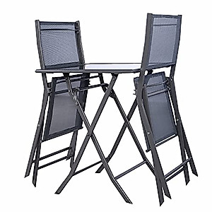 JYDQM 3 Pcs Bistro Set Garden Backyard Table Chairs Outdoor Patio Furniture Folding Square Table