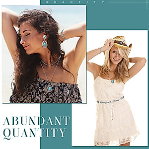 Haysandy 4 Pcs Bohemian Turquoise Jewelry Set, Turquoise Necklace, Vintage Turquoise Dangle Earrings and Bracelet, Western Adjustable Belt Boho for Women