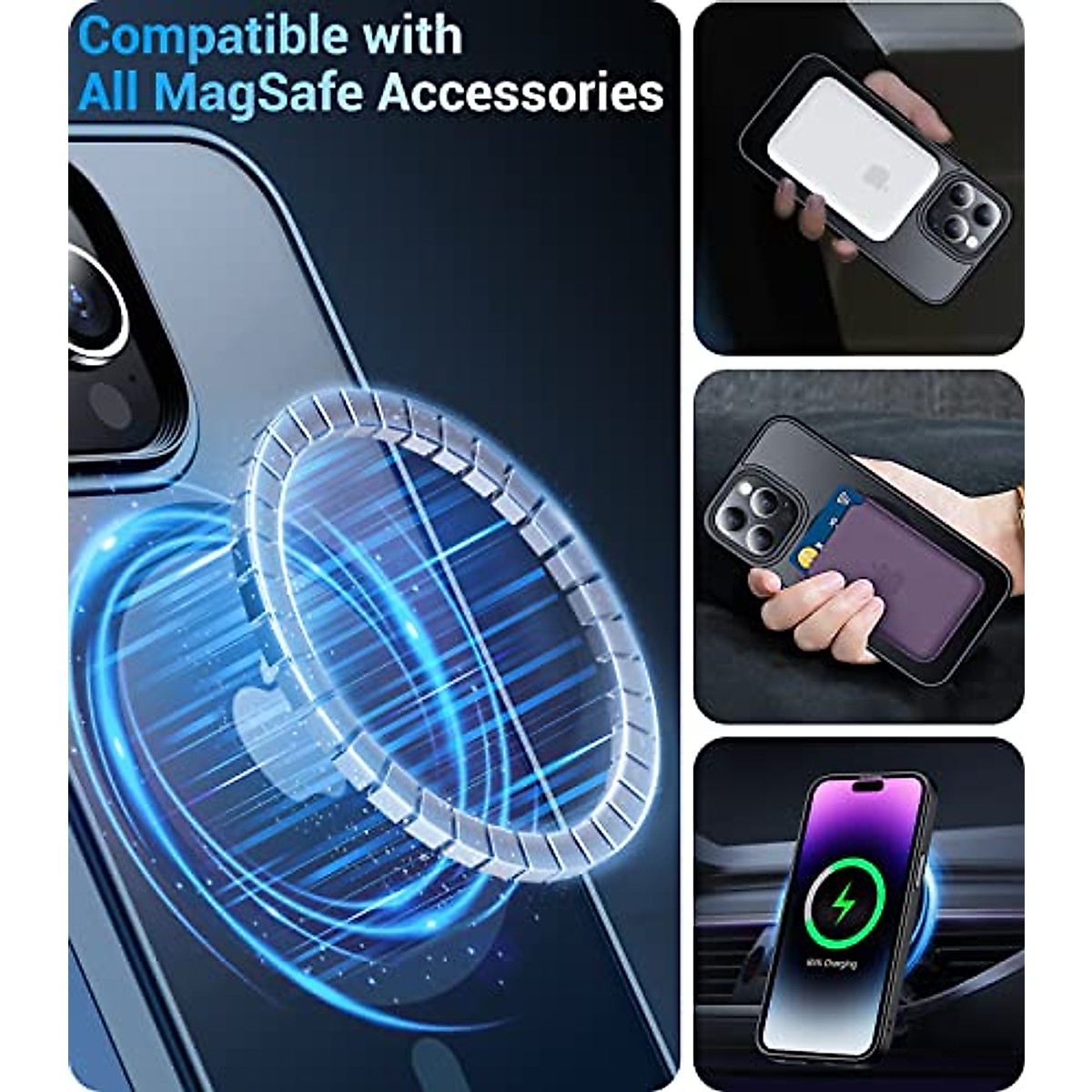 Temdan Magnetic Case for iPhone 14 Pro Max Case, [Compatible with MagSafe] [2Pcs Tempered Glass Camera Protector & Screen Protector] Slim Translucent Matte Shockproof Case for iPhone 14 ProMax Case