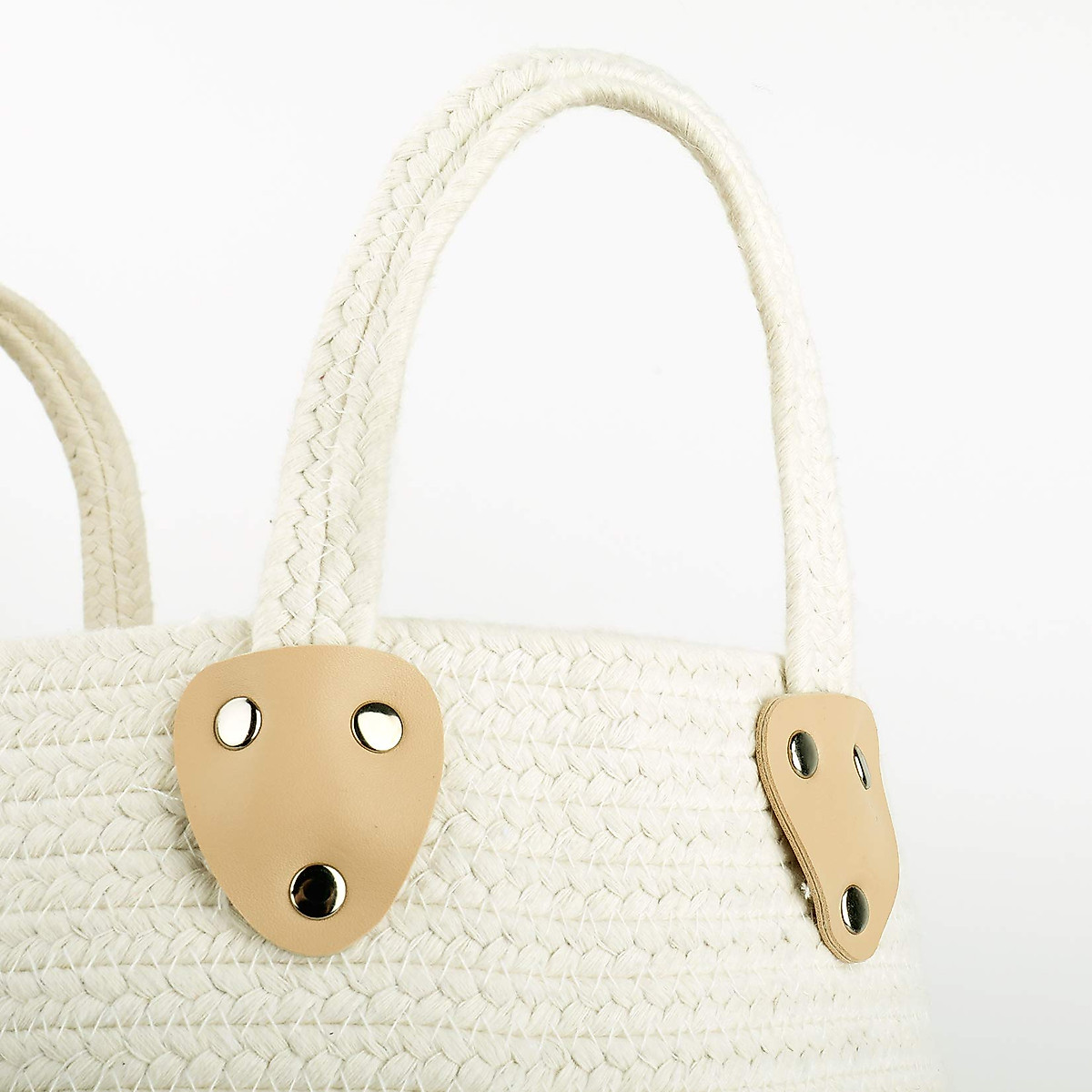 LA JOLIE MUSE Woven Blanket Basket Living Room, Decorative Nursery Laundry Hamper for Clothing Plant Toys Storage, Large Cotton Rope Basket with Jute, 16”15”12”,Off White & Jute