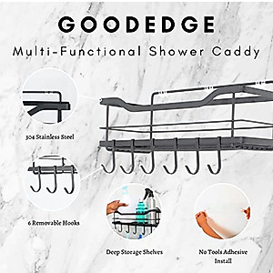 Goodedge Black Shower Caddy [with 2 extra Adhesives, No Drilling]: A Perfect Stainless Steel Shower Basket As Your Bathroom Organizer, Kitchen Organizer and Shower Caddy Shelf