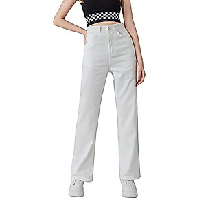 Floerns Women's Casual High Waist Straight Leg Jeans White XS