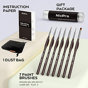 Nicpro Miniature Detail Paint Brush Set, 7 Micro Professional Small Fine Painting Brushes for Watercolor Oil Acrylic,Craft Scale Models Rock Painting & Paint by Number for Adult-Come with Holder