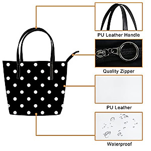 Retro Black and white Polka Dot Tote Bag for Women Leather Handbags Women's Crossbody Handbags Work Tote Bags for Women Coach Handbags Tote Bag with Zipper.