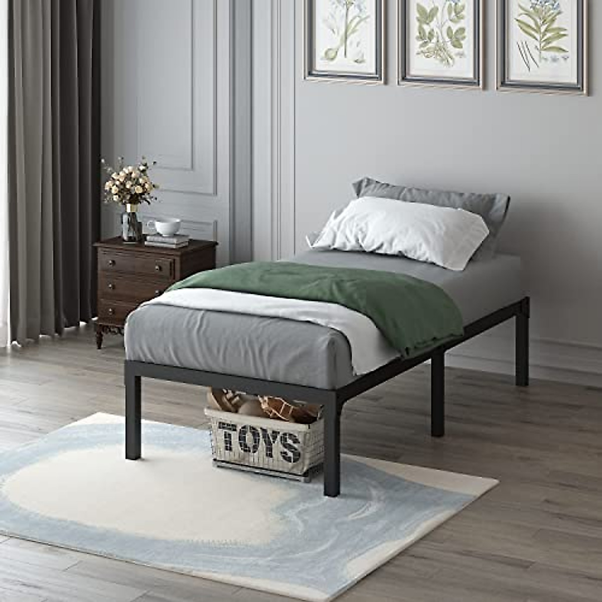 Yitong Angel Twin Bed Frame, 14 Inch High 3500 lbs Heavy Duty Metal Platform, Mattress Foundation with Steel Slat Support/No Box Spring Needed/Noise Free/Non-Slip/Easy Assembly