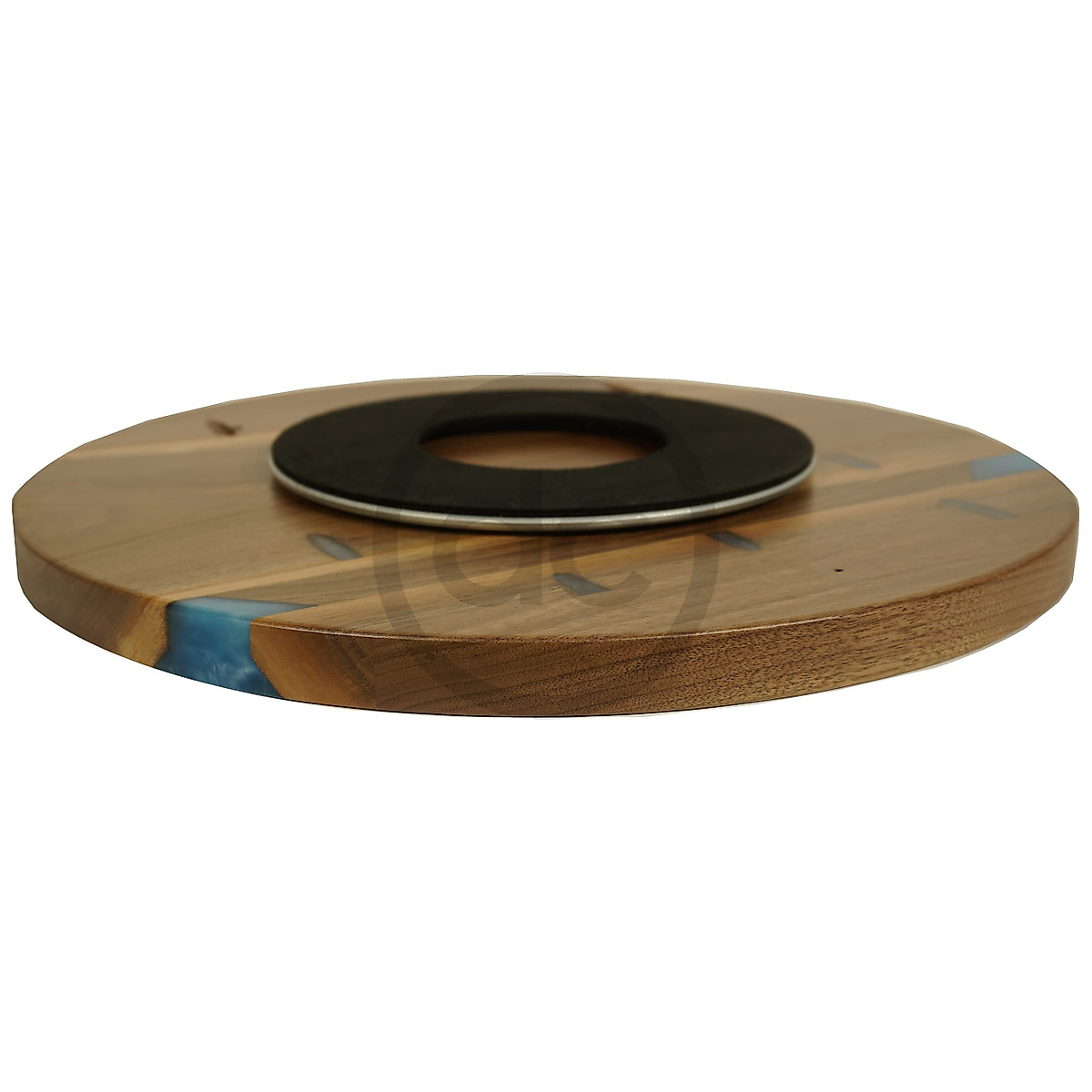 DutchCrafters 17" Round Lazy Susan, Solid Walnut Wood with Blue Resin Epoxy River Rotating Tray - Amish Made in America