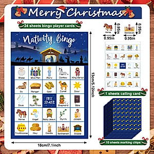 Shappy 35 Pieces Christmas Nativity Bingo Game Christian Bingo Game 24 Players Nativity Cards for Family Friends School Classroom Activities Holiday Party Favors(Nativity)