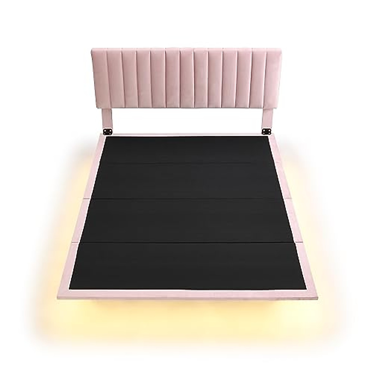 Livavege Queen Floating Bed Frame with LED Lights, Velvet Upholstered Platform Bed with Headboard for Bedroom, Modern Bedframe Queen Size with Spacious Under-Bed Storage, Easy Assembly