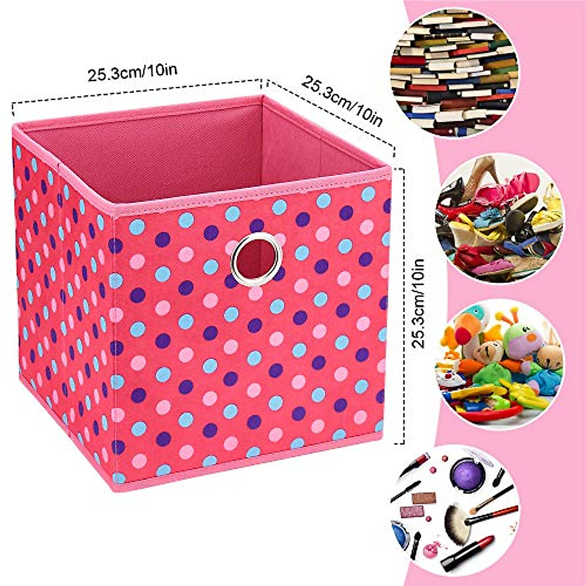 Collapsible Cloth Cube Storage Bins Polka Dot Fabric Girls Storage Pink Cube Bins Kids Storage Cubes Boxes Clothes Organizer Bin 10 In Foldable Storage Baskets Cubes Inserts Drawer Storage,QY-SC15-6