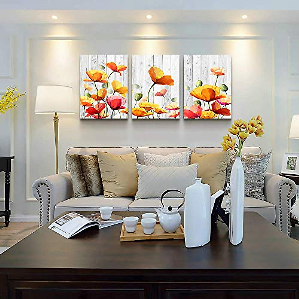 Bedroom Decoration kitchen Wall Artworks Canvas Wall Art for Living Room, 3 piece bathroom Wall decor Yellow flowers Watercolor painting posters Pictures office restaurant wall painting Home decor