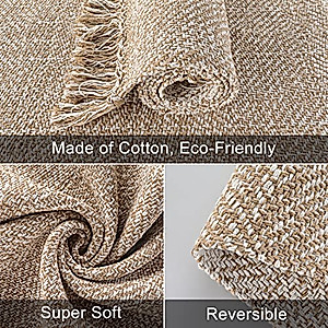 Collive Hallway Runner Rug, 2' x 6' Hand-Woven Reversible Washable Entryway Rug, Tan Cotton Modern Farmhouse Laundry Room Rug Long Carpet for Bathroom Sink Foyer Bedroom