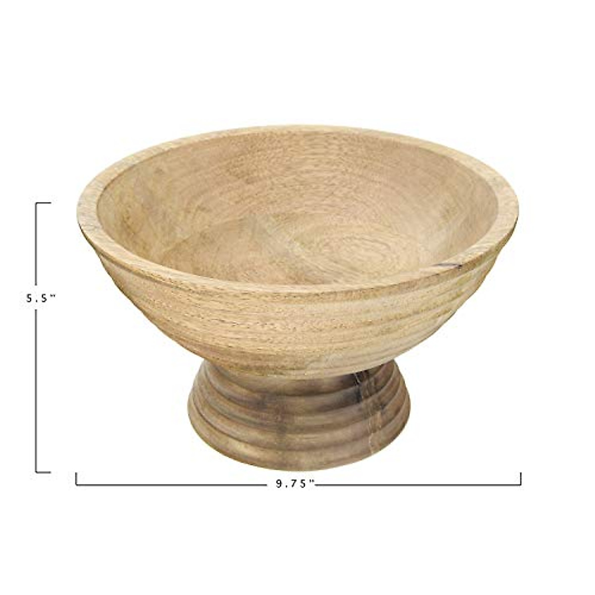 Creative Co-Op DF2440 Ridged Mango Wood Footed Bowl, Brown, 5 quarts