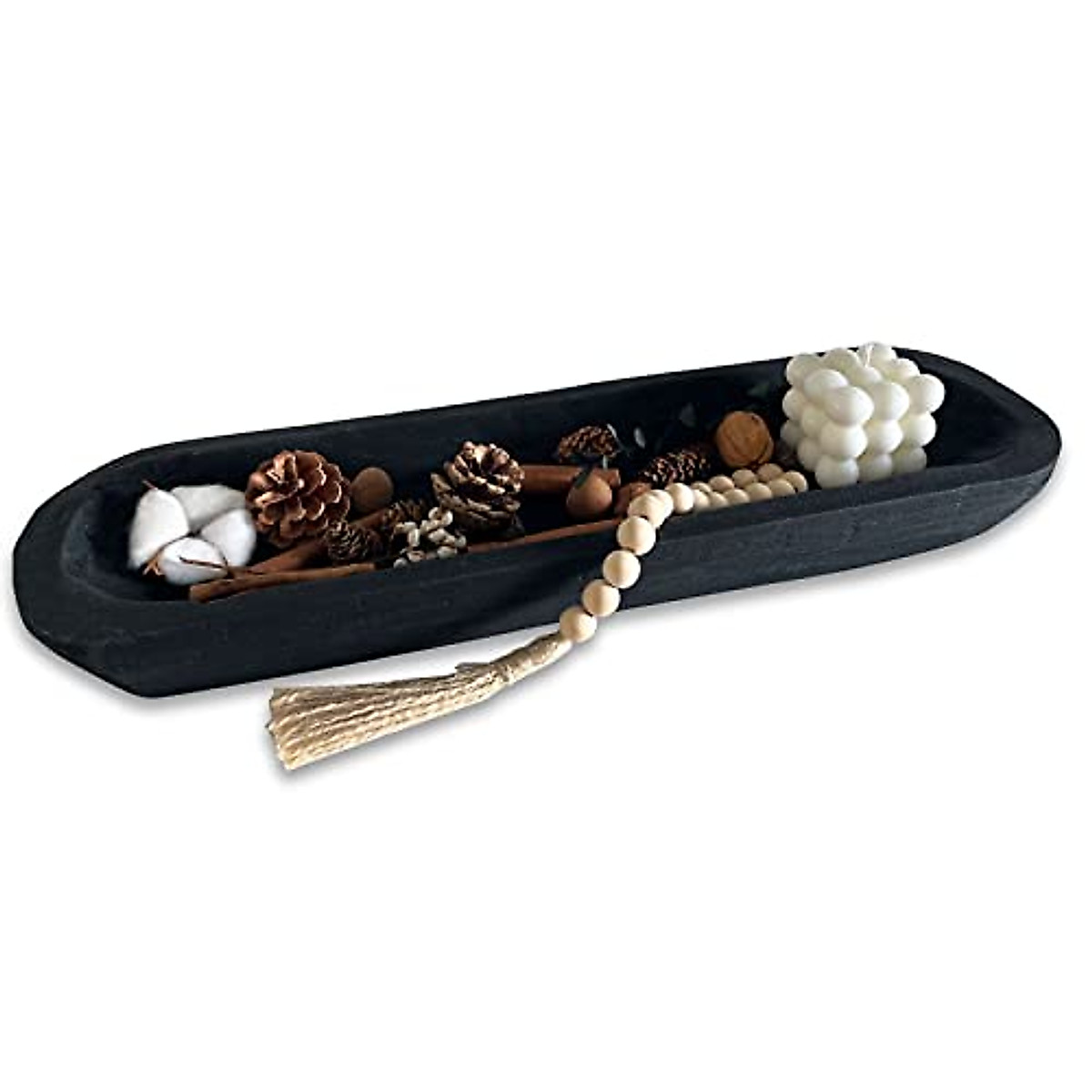 Wooden Dough Bowls Decorative，Rustic Bread Long Bowls Decor Wood Tray, Hand Carved For Table Centerpiece Decor, Home Decor (20 * 6 * 2 inch Black)