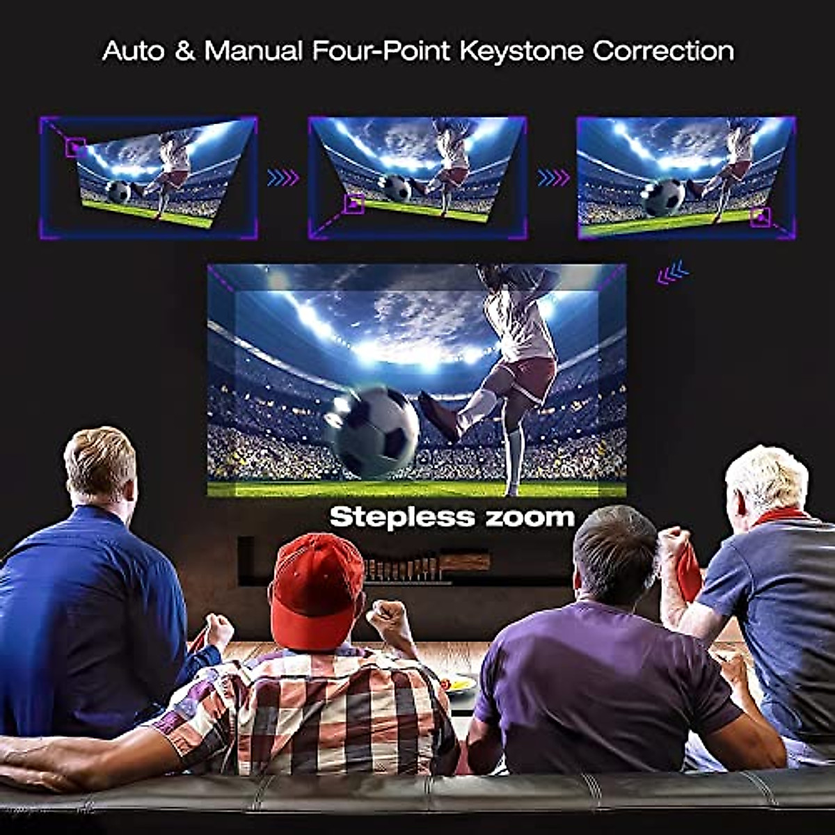 Missyee 150 ANSI Smart Portable DLP Movie Projector, Pocket Outdoor Projector for Phone 1080P HD Support Wireless Video Travel Short and Throw -Built-in 5200mAh Battery -iOS/Android/HDMI/USB