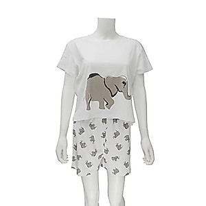 Sets Elephant Pajamas Women Summer Cotton Short Sleeve Tops Shorts PJS Pyjamas Sleepwear Nightwear Teen Girl (White, Medium)