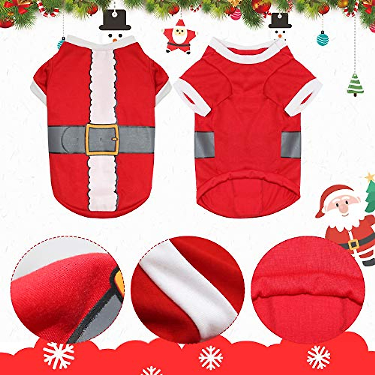 BWOGUE 2 Pack Dog Christmas Shirts Pet Santa & Elf Costume Printed Puppy Shirts Pet Shirts Festive Christmas Themed Soft Dog Clothing for Cats Small Dogs Pupp,XS