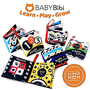 Cloth Books (Set of 6). High Contrast Soft Books. Black and White Images Encourage Infant Development – Suitable for Babies and Toddlers from 3 Months