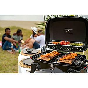 Megamaster 820-0065C 1 Burner Portable Gas Grill for Camping, Outdoor Cooking , Outdoor Kitchen, Patio, Garden, Barbecue with Two Foldable legs, Red + Black