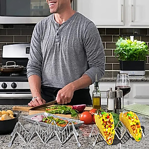 MEKBOK Taco Holder, taco holder stand,Stainless Steel Taco Rack, Good Holder Stand on Table, Hold 3 or 4 Hard or Soft Shell Taco, Safe for Baking as Truck Tray- Set of 3