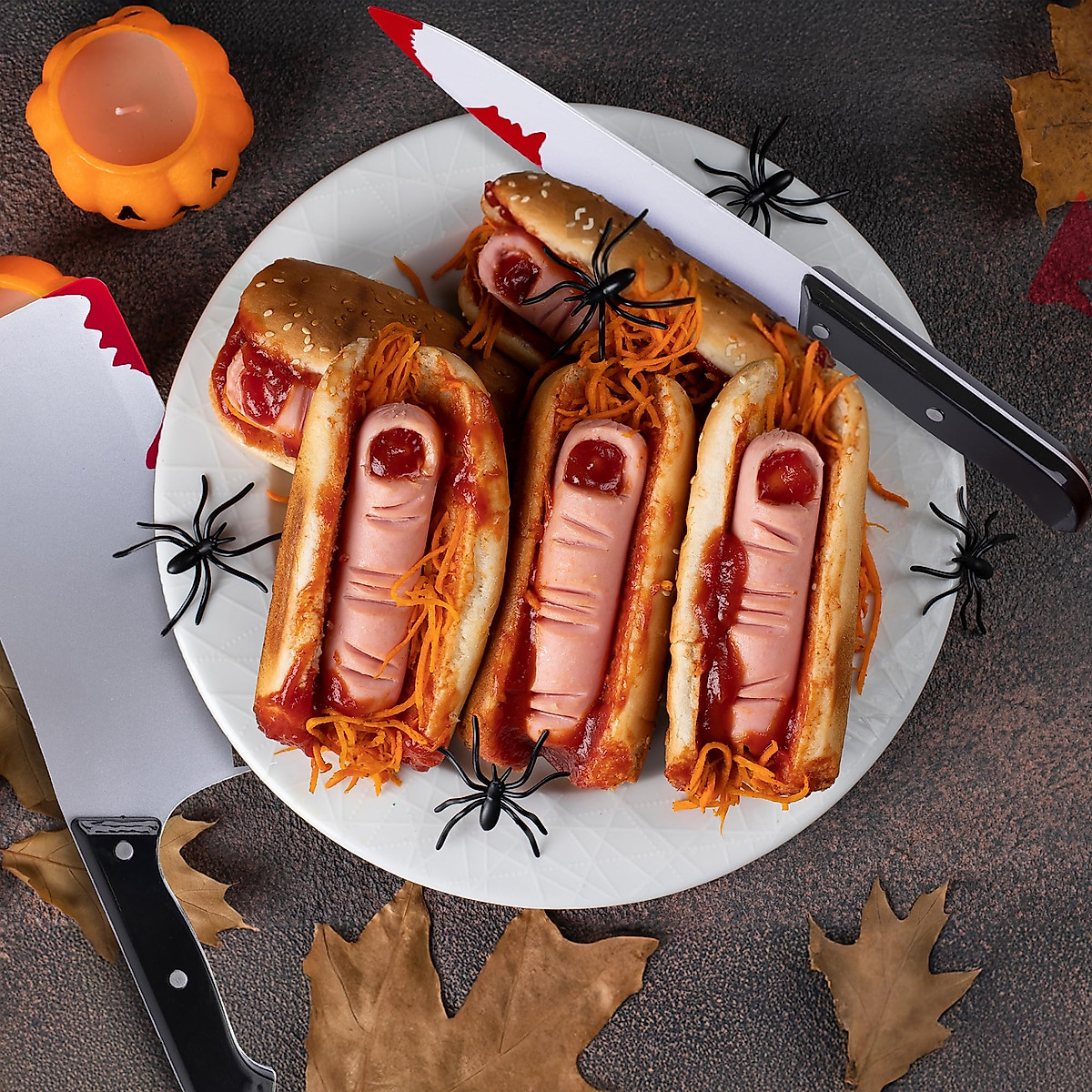 ArtCreativity Fake Bloody Knife Set for Halloween - Bloody Knife Prop Set with Meat Cleaver and Kitchen Knife - Two Highly Detailed Plastic Knives for Halloween Costumes - Toy Knife Set with Blood