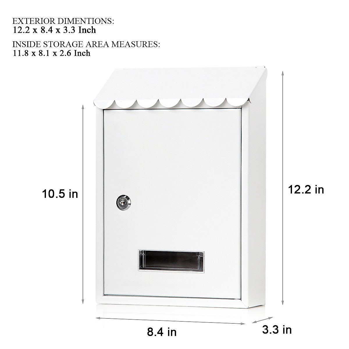 Mailboxes Wall Mount with Key Lock – Jssmst Small Mail Boxes Horizontal, 12.2 x 8.3 x 3.05 Inch, White New