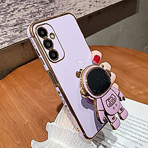 AIGOMARA 6D Plating Astronaut Hidden Stand Case Cover for Samsung Galaxy A14 5G Women Astronaut Folding Bracket Kickstand iPhone Case with Camera Protector Soft TPU Shockproof Bumper - Purple