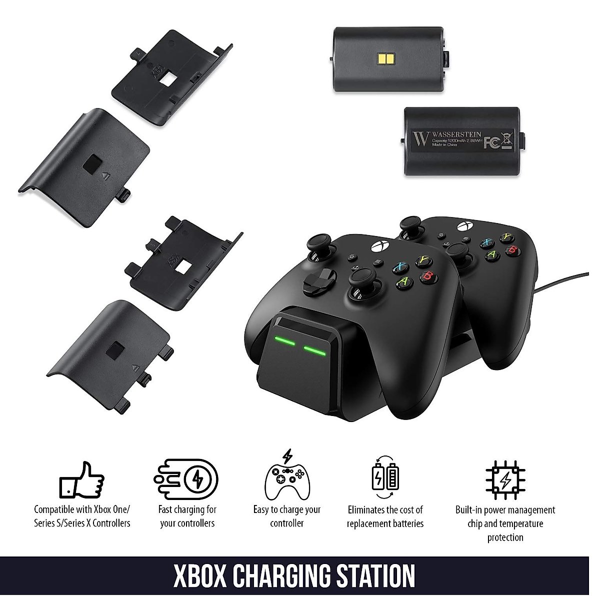 Wasserstein Controller Charging Station Compatible with Microsoft Xbox Wireless Controller 2020 Model & 2016 Model (Xbox Series X, Xbox Series S, & Xbox One) - Make Your Gaming Experience Convenient