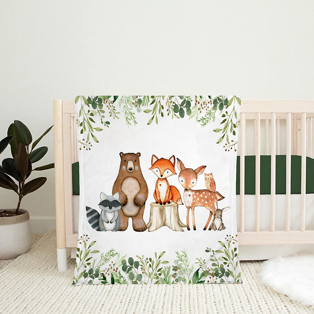 Popfavors Woodland Baby Boy Girl Blanket, Greenery Forest Baby Crib Bedding, Newborn Woodland Coming Home Blanket, Bedding Swaddle Blanket, Baby Monthly Milestone Blanket Boy, 40x50'', Green