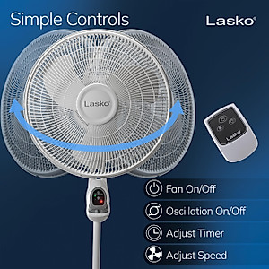 Lasko Lasko-16 Remote Control Stand, 3-Speed (1646) Household Fans, 1-Pack, White