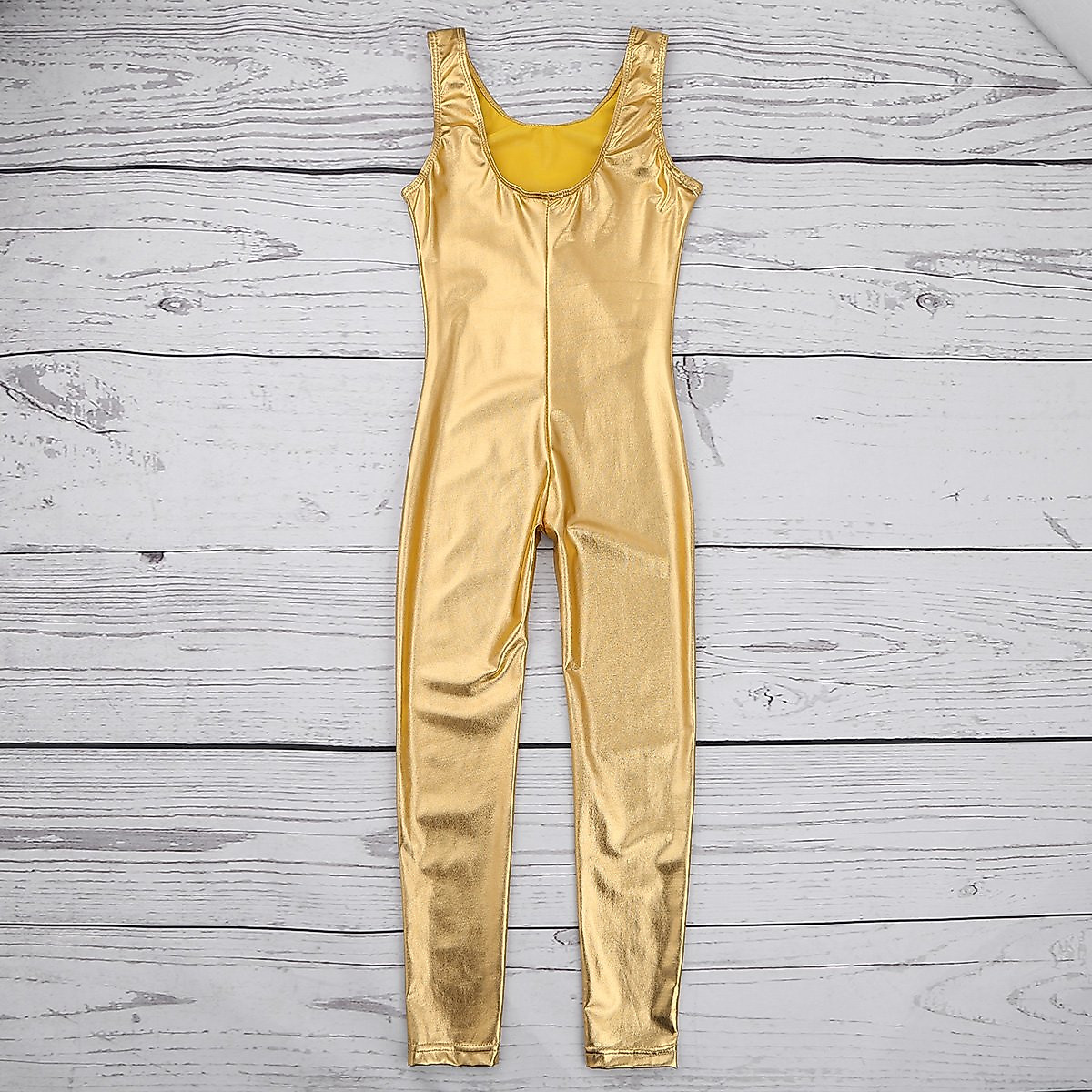 iiniim Kids Boys Girls Sleeveless Shiny Mettalic Full Body Unitard Jumpsuit Gymnasitc Tank Leotard Fancy Dance Costumes Gold 8-10