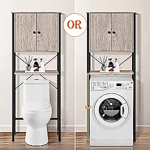 Yaheetech 2-Piece Bathroom Furniture Sets, Includes 3-Tier Over-The -Toilet Storage Organizer Rack Stand with Door, Rustic Floor Storage Cabinet with 2 Open Shelves for Bathroom, Gray
