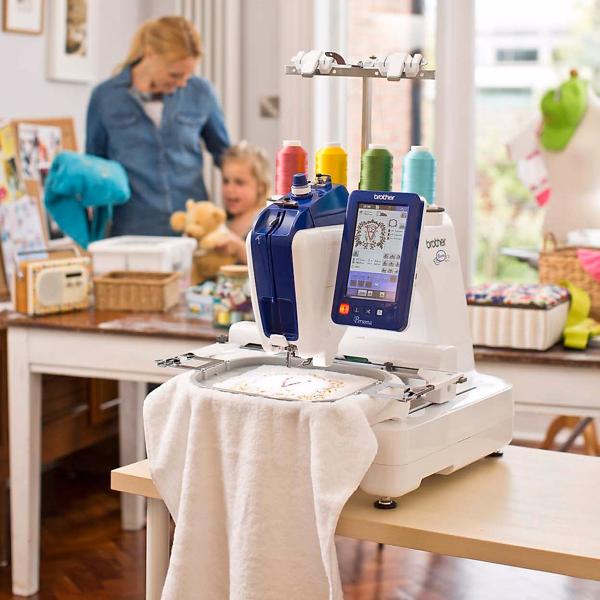 Brother Persona PRS100 Single Needle Embroidery Machine with 4-Spool Thread Stand and Free Arm Embroidery