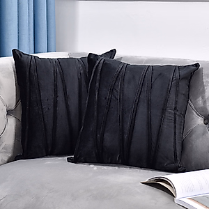 NianEr Decorative Plush Velvet Throw Pillow Covers Sofa Accent Couch Pillows Set of 2 for Bed Living Room Square Pillow Cases 18X18 Black