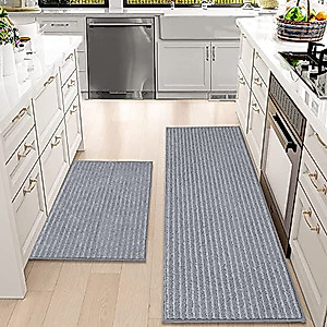 BEQHAUSE Kitchen Rugs and Mats Non Skid Washable Kitchen Floor Mat with TPR Backing 100% Polyester Grey Kitchen Mat Set of 2 Absorbent Runner Rugs for Kitchen 20x30inch/20x48inch