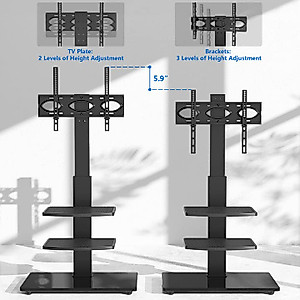 Rfiver Swivel Floor TV Stand with VESA Mount for 32 39 40 43 49 50 55 60 65 70 Inch Flat Screens/Curved TVs, 3-Shelf Tall Narrow TV Stand with Tempered Glass Base, Black Height Adjustable Mount Stand