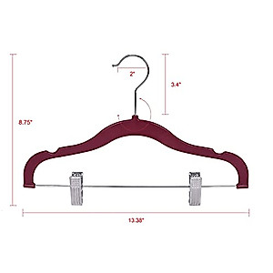 30+10 Quality Kids Children's Plastic Non Velvet Non-Flocked Thin Compact Shirt and Skirt/Pant Bundle Coat Hangers with Metal Clips for Skirts Pants Blouses 360° Swivel Hook, Jacket, Raspberry
