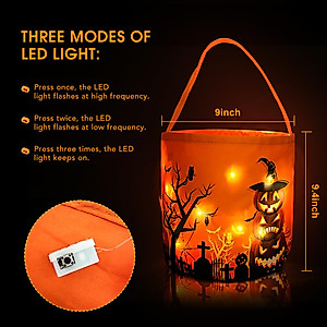 Tarocynn 2 Pieces Halloween Candy Bucket with LED Light Trick or Treat Bags Halloween Bakset Reusable Pumpkin Candy Baskets Tote Bag for Kids Party Supplies Favors