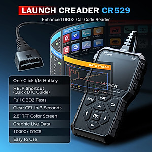 LAUNCH CR529 OBD2 Scanner Diagnostic Tool, Full OBDⅡ Scanner for Car, Free Lifetime Upd. Check-Egine-Light Code Reader, 5 Yrs. Backup, Clear Codes, One Click I/M, for DIYers with Cars After 1996